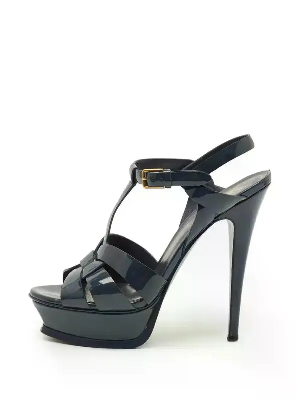 Saint Laurent Tribute Leather Platform Sandals - Blue