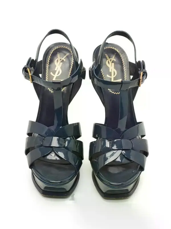 Saint Laurent Tribute Leather Platform Sandals - Blue