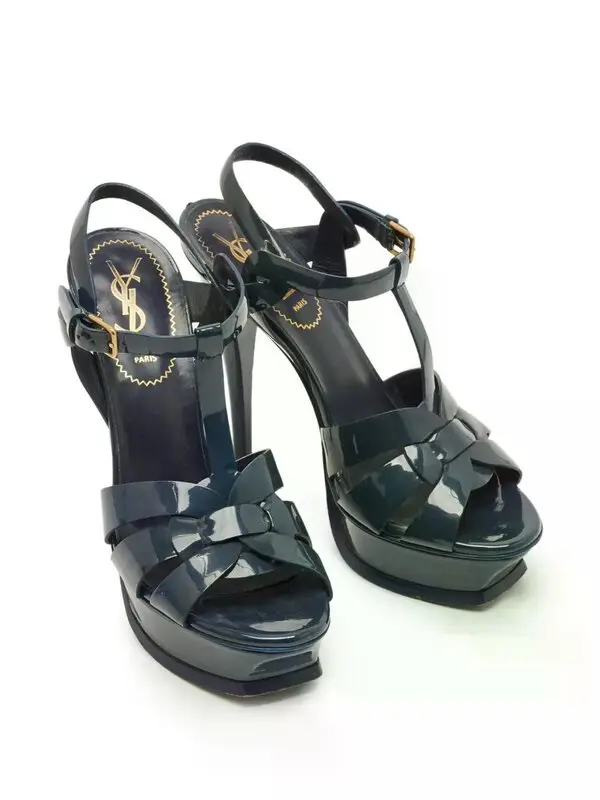 Saint Laurent Tribute Leather Platform Sandals - Blue