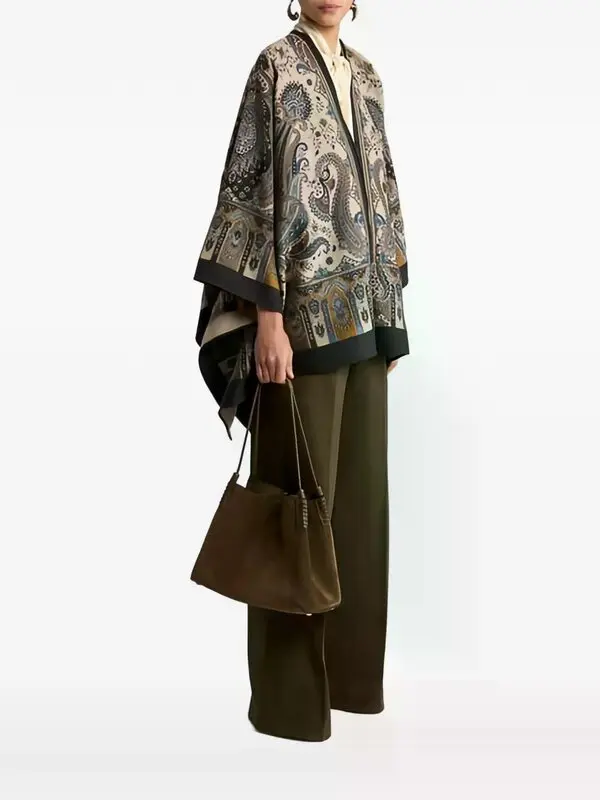 Etro Wool-blend Jacquard Cape With Paisley Motif - Neutrals