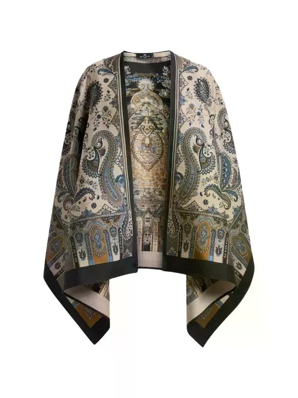 Etro Wool-blend Jacquard Cape With Paisley Motif - Neutrals