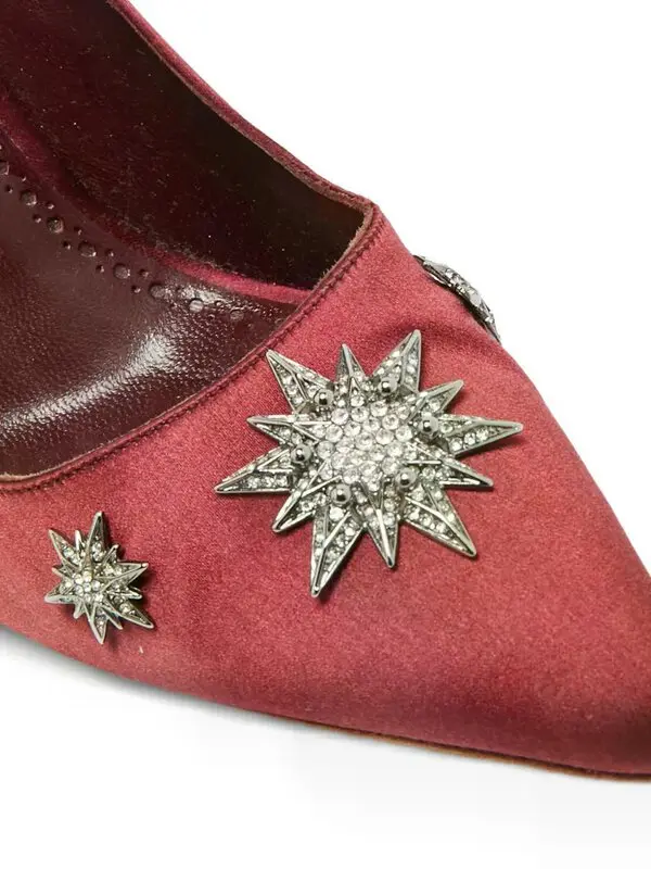 Manolo Blahnik Burgundy Satin Star Embellished Stiletto Pumps