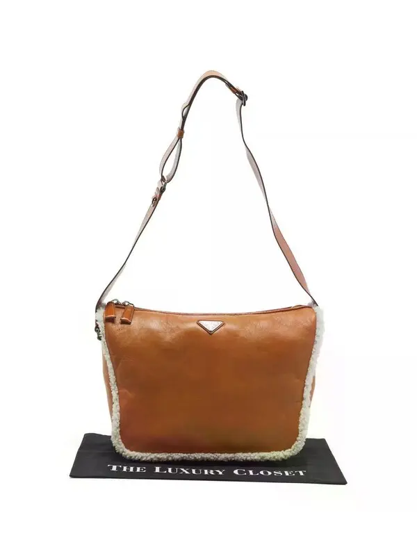 Prada Shearling Trim Shoulder Bag - Brown