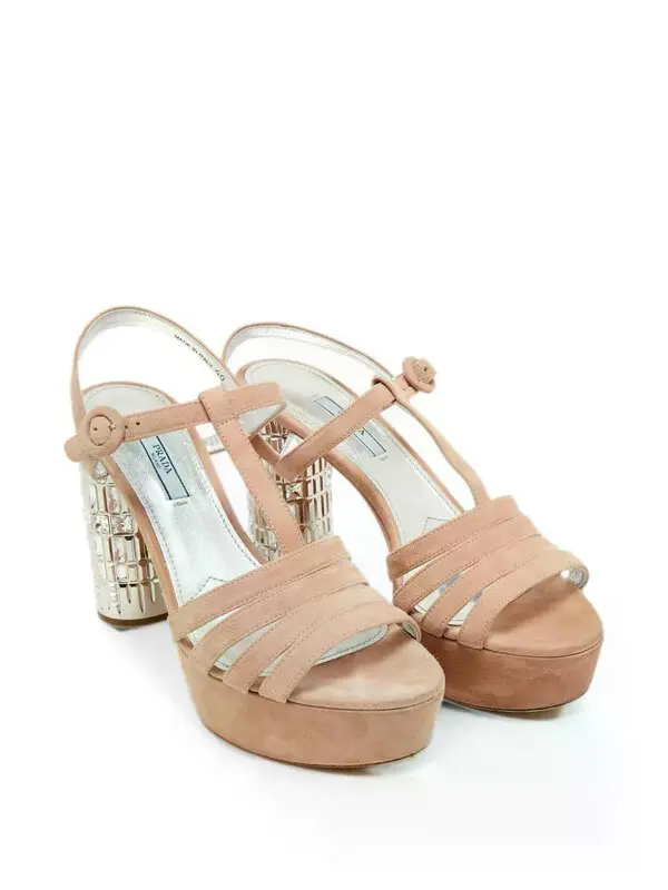 Prada Embellished Block Heel Sandals - Neutrals