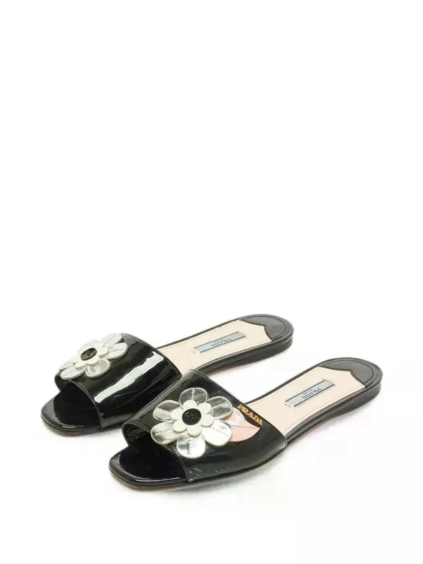 Prada Patent Leather Flower Motif Flat Sandals