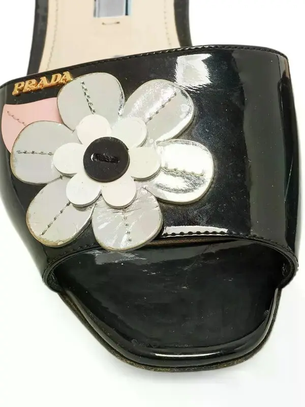 Prada Patent Leather Flower Motif Flat Sandals