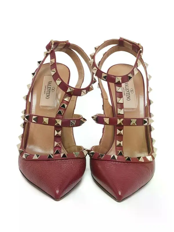 Valentino Garavani Rockstud Leather Heeled Pumps - Red