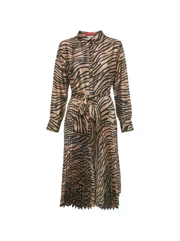 Carolina Herrera Plissé Midi Dress - Brown