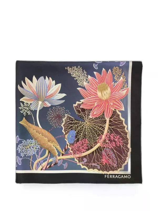 FERRAGAMO Water Lilies Silk Scarf - Blue