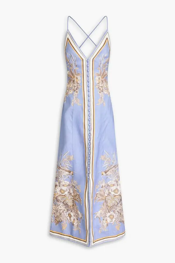 Zimmermann Floralprint Linen Maxi Dress - Light Blue