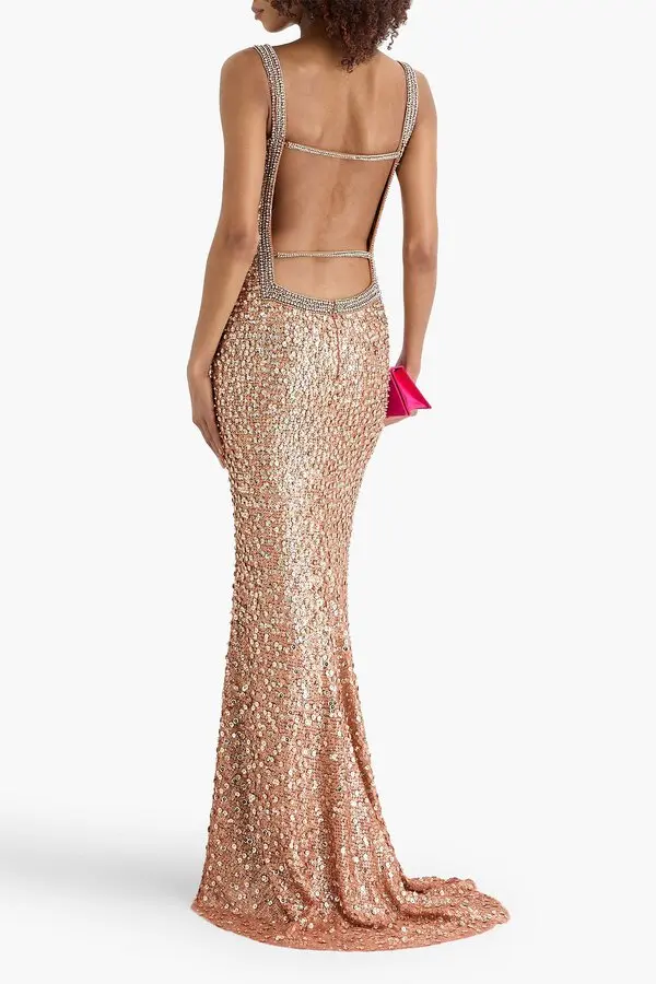Jenny Packham Lotus Open-back Embellished Tulle Gown