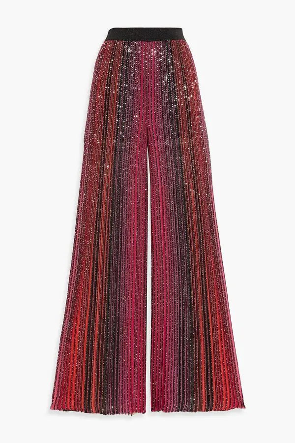 Missoni Sequin Embellished Ribbed Knit Flared Pants - Fuchsia