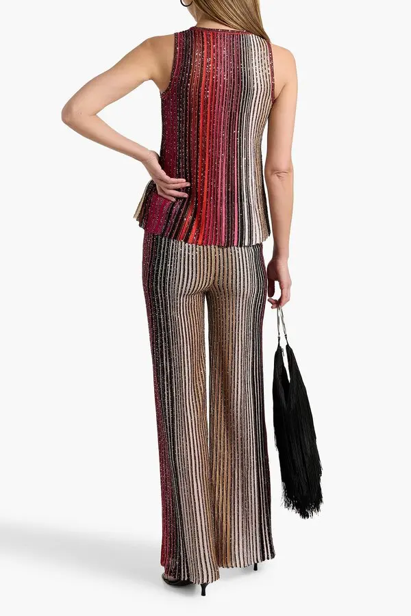 Missoni Sequinembellished Striped Ribbedknit Flared Pants