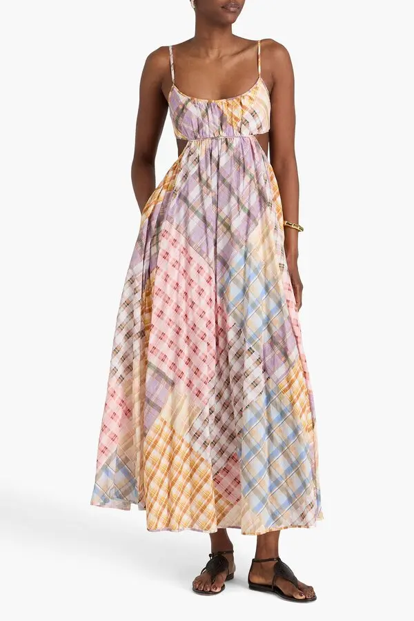 Zimmermann Cutout Checked Cottonpoplin Maxi Dress