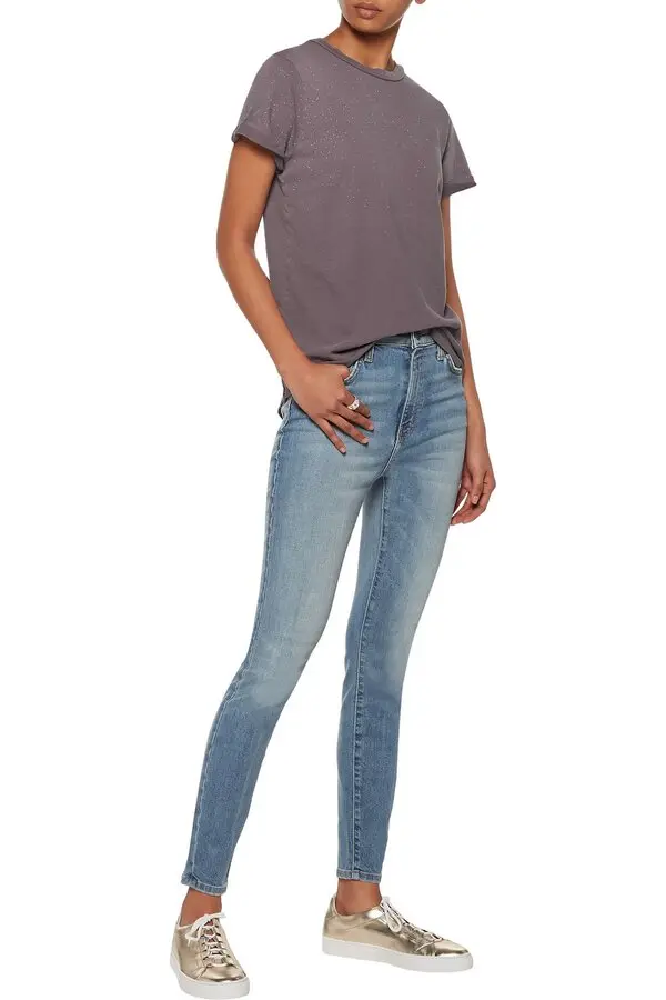 Current/Elliott The Rolled Sleeve Glittered Cottonjersey Tshirt