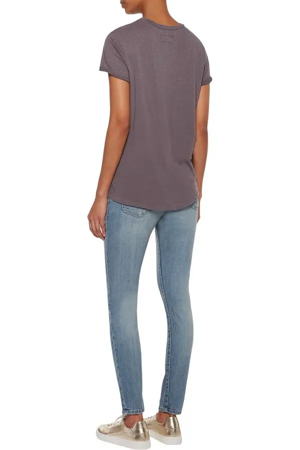 Current/Elliott The Rolled Sleeve Glittered Cottonjersey Tshirt