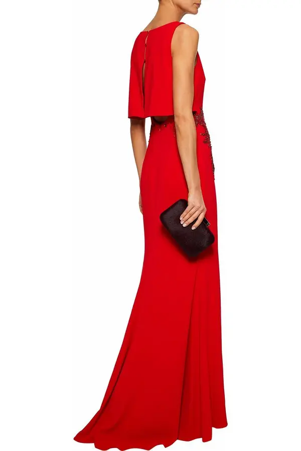Badgley Mischka Embellished Cutout Crepe De Chine Gown