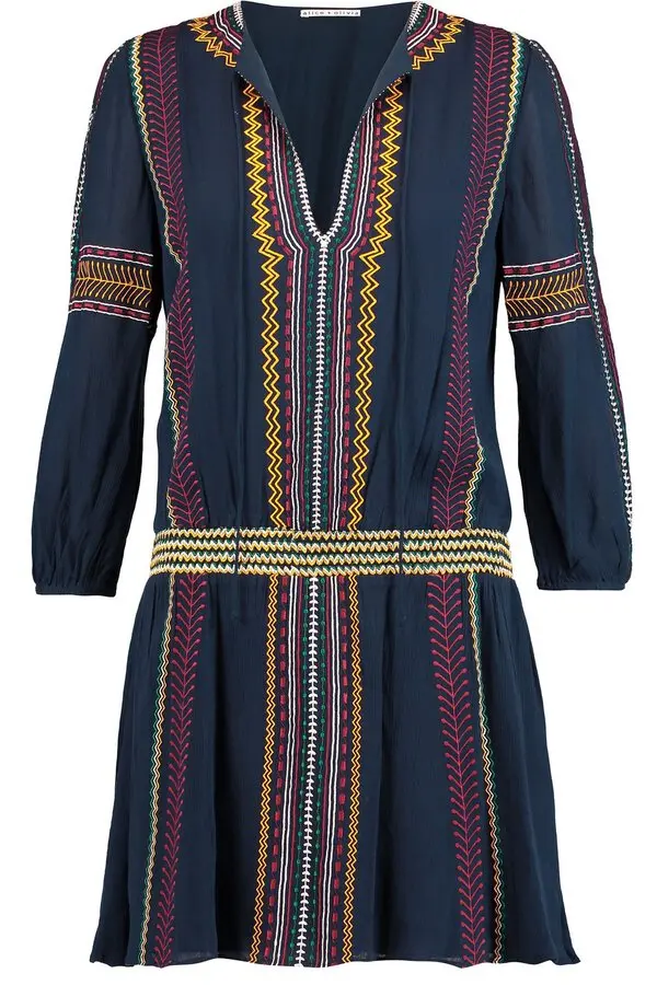 Alice + Olivia Alice Olivia Jolene Embroidered Voile Mini Dress