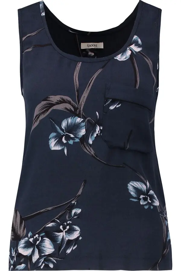 GANNI Floralprint Crepe Top