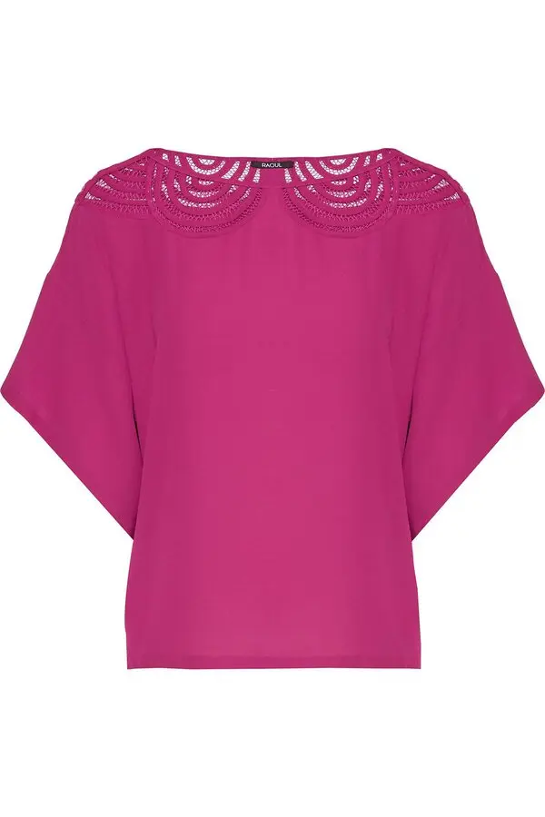 Raoul Mallow Openknit Paneled Crepe Top - Magenta