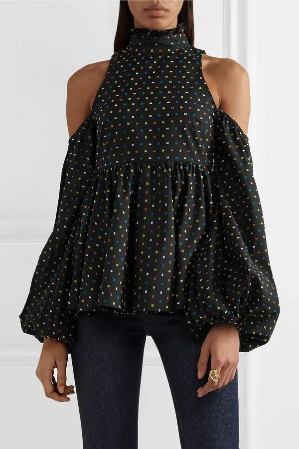 Caroline Constas Coldshoulder Swissdot Cotton Top