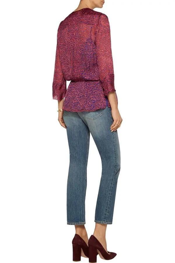 L'Agence Frances Pintucked Printed Silk Top