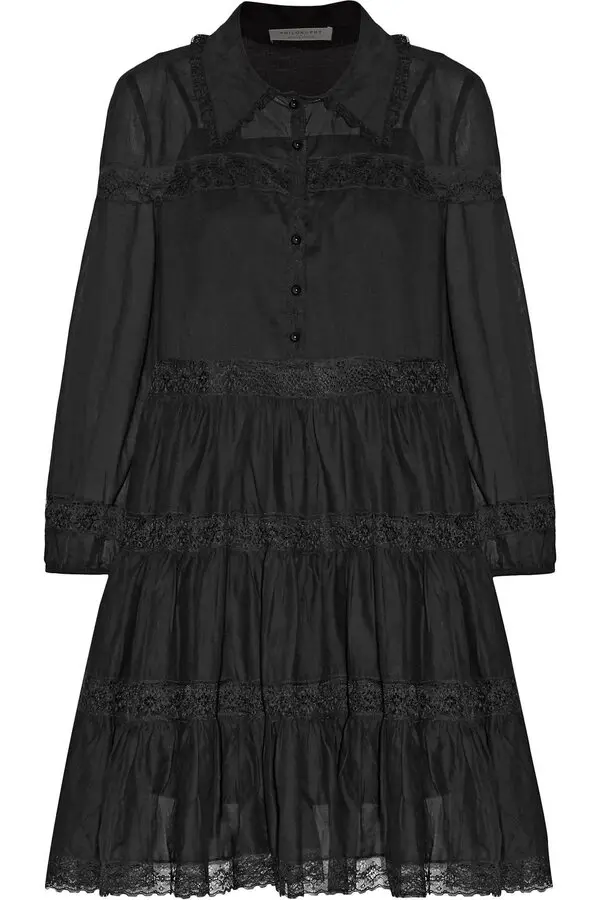 Philosophy Di Lorenzo Serafini Cotton Gauze Mini Dress With Lace Trim - Black