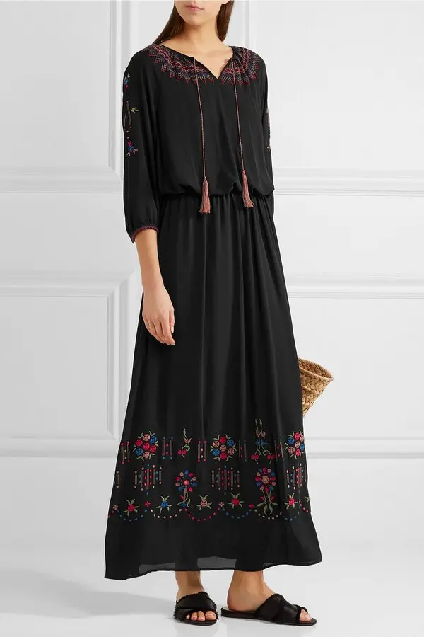 The Great. Promenade Embroidered Crepe Maxi Dress
