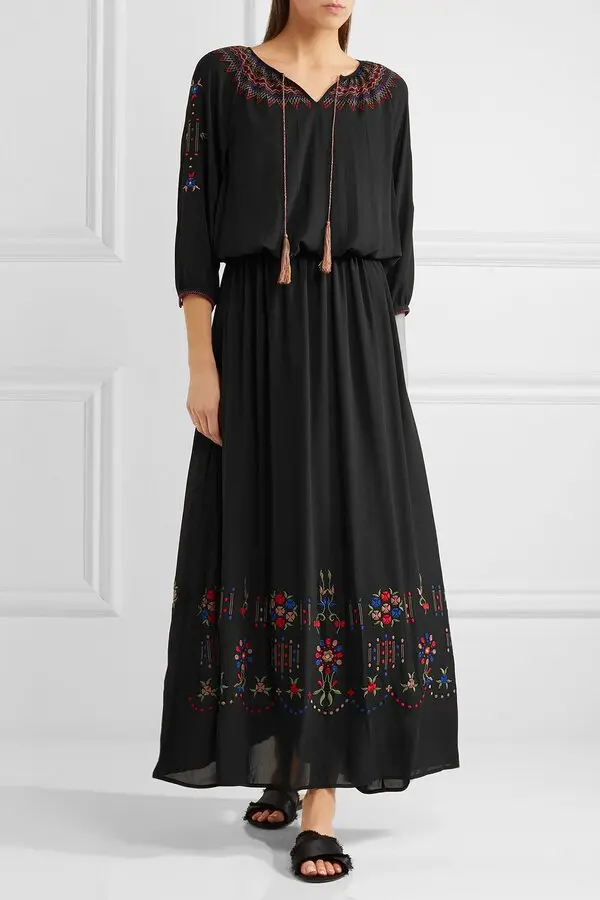 The Great. Promenade Embroidered Crepe Maxi Dress