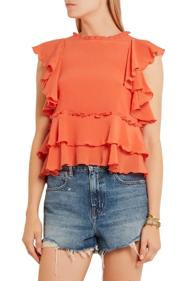 APIECE APART Ruffled Silk Crepon Top