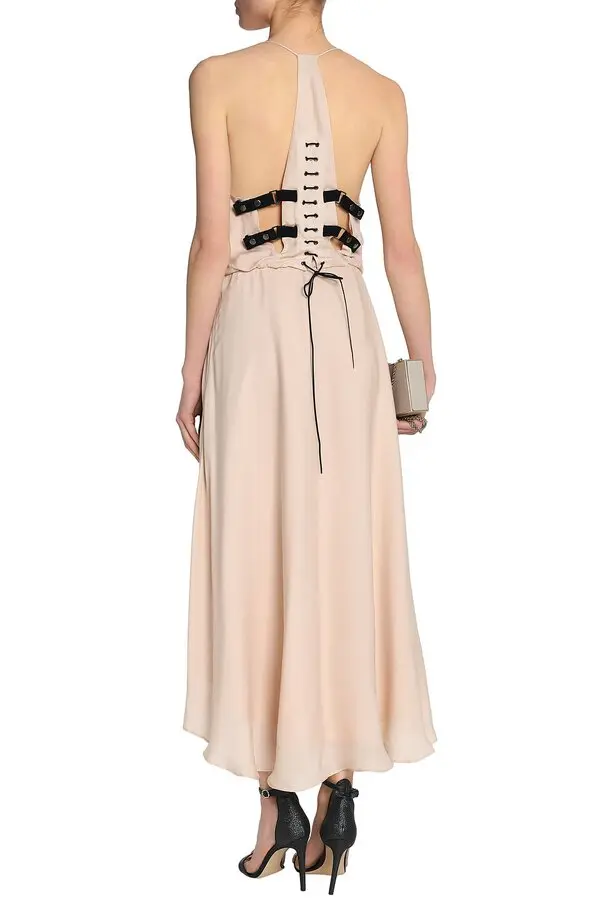haute hippie lace up dress Haute Hippie Lace-up Draped Silk Crepe de Chine Midi Dress