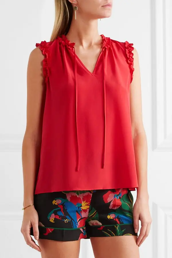Tory Burch Marie Ruffled Silk Crepe De Chine Top