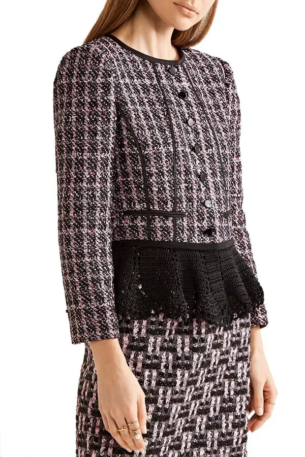 Oscar De La Renta Sequined Tweed Peplum Jacket