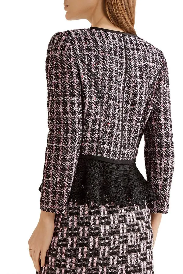 Oscar De La Renta Sequined Tweed Peplum Jacket