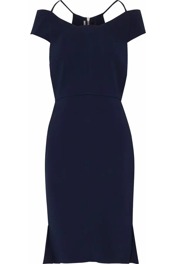 Roland Mouret Cold Shoulder Pleated Crepe Dress - Navy