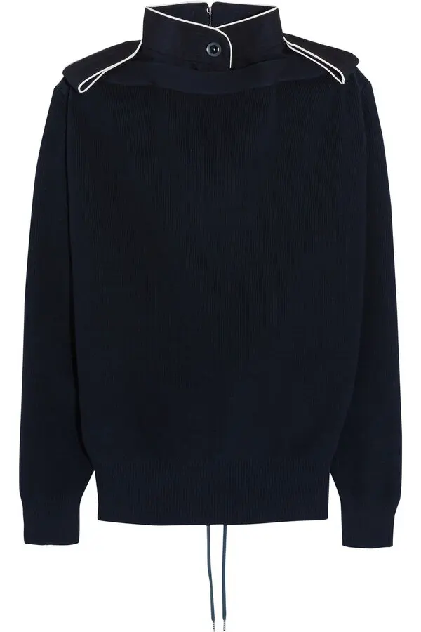 Sacai Laceup Twilltrimmed Cotton Sweater