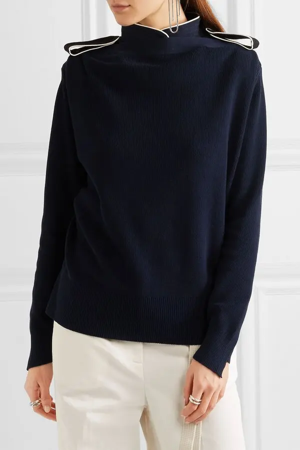 Sacai Laceup Twilltrimmed Cotton Sweater