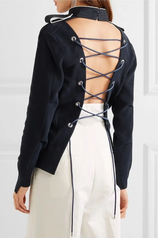 Sacai Laceup Twilltrimmed Cotton Sweater