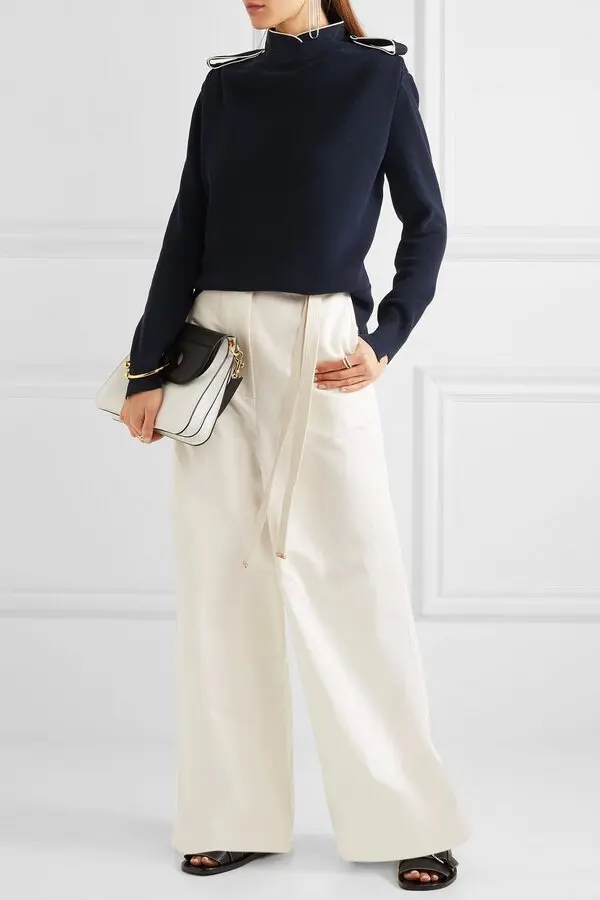 Sacai Laceup Twilltrimmed Cotton Sweater
