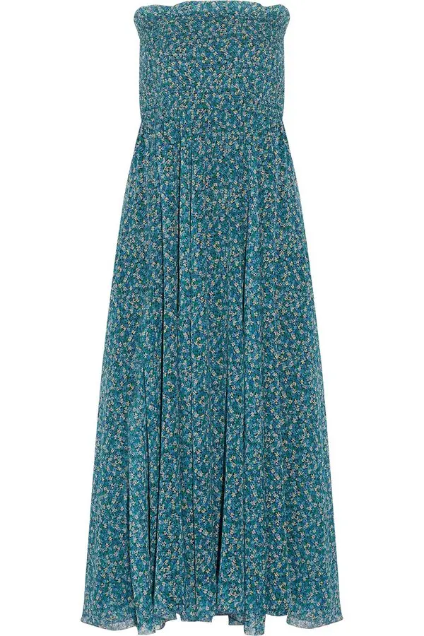 Philosophy Di Lorenzo Serafini Smocked Printed Silk Chiffon Maxi Dress - Azure