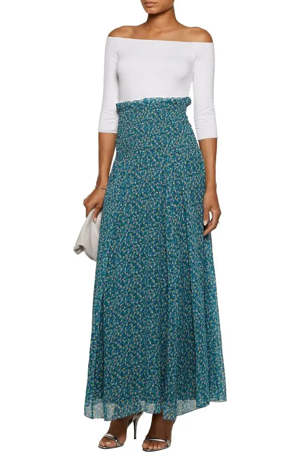 Philosophy Di Lorenzo Serafini Smocked Printed Silk Chiffon Maxi Dress