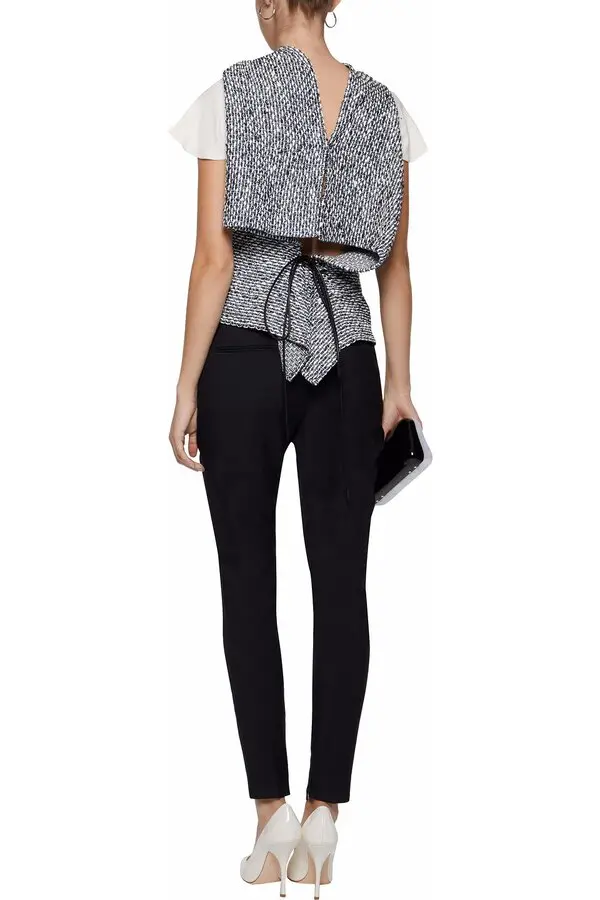 Roland Mouret Draped Twotone Crepe De Chine And Bouclé Top
