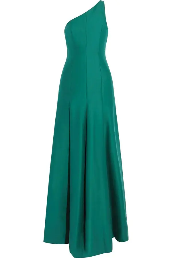 Halston Oneshoulder Cotton And Silkblend Gown - Emerald