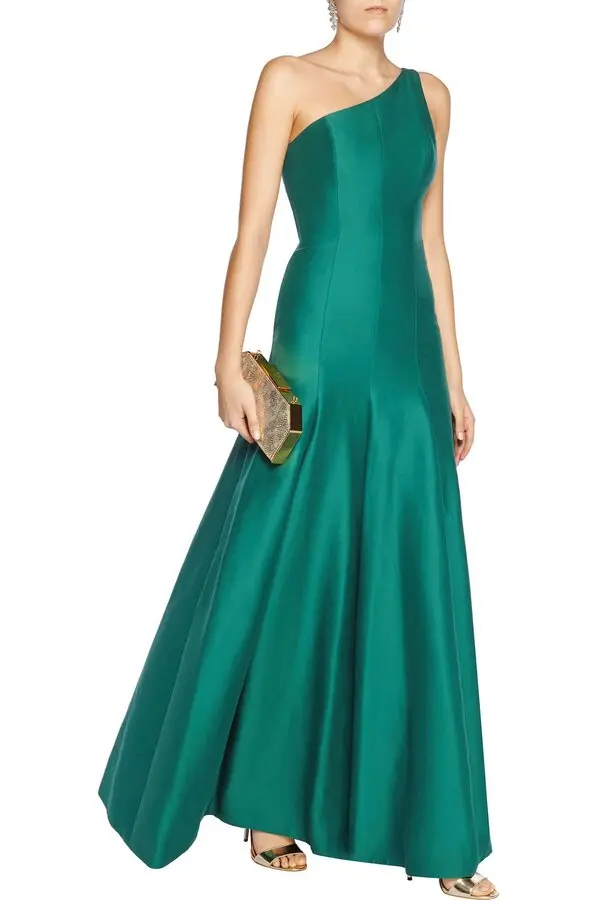 Halston Oneshoulder Cotton And Silkblend Gown