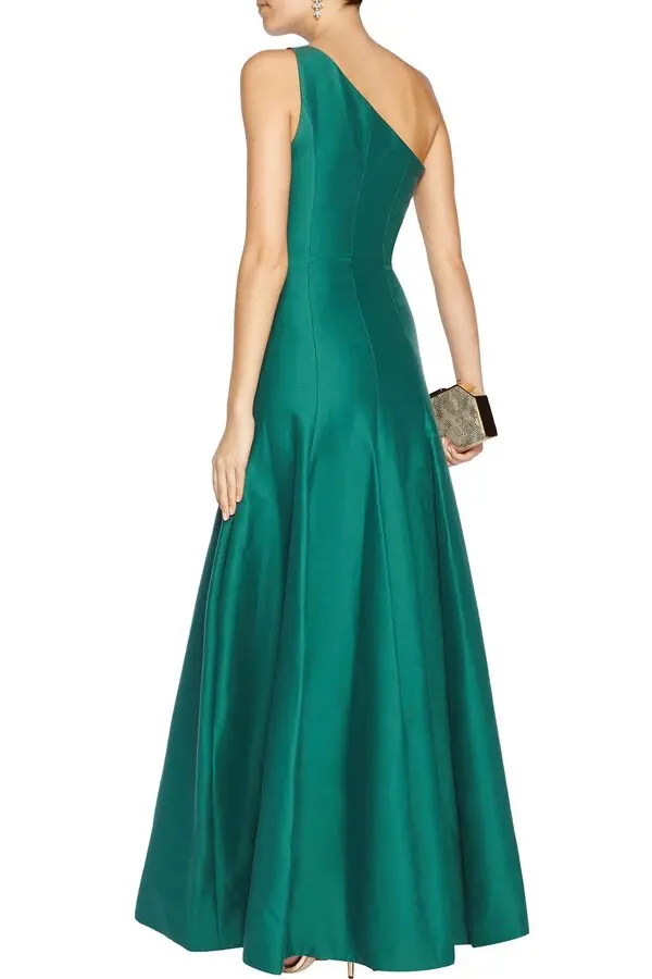 Halston Oneshoulder Cotton And Silkblend Gown