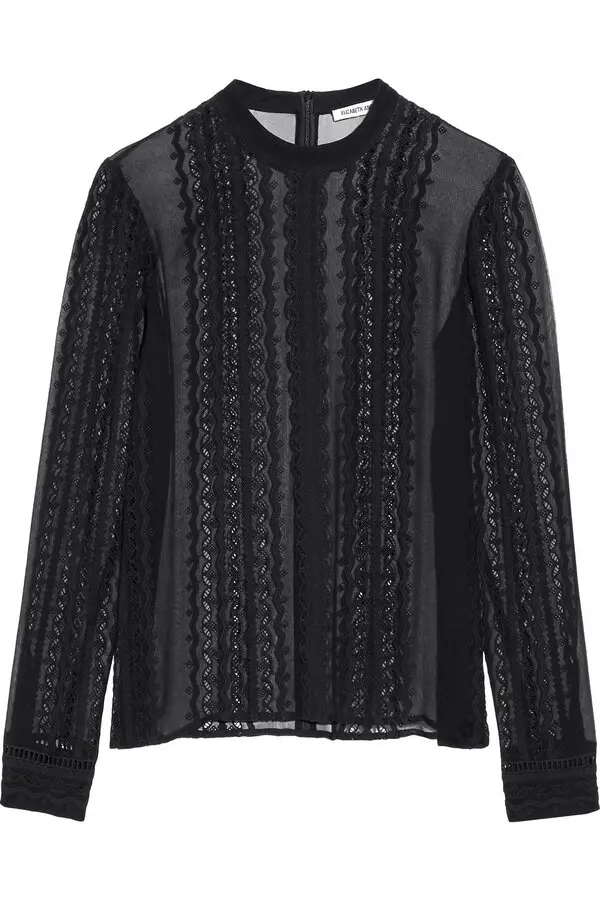 Elizabeth And James Sophia Lacetrimmed Silkgeorgette Blouse - Black