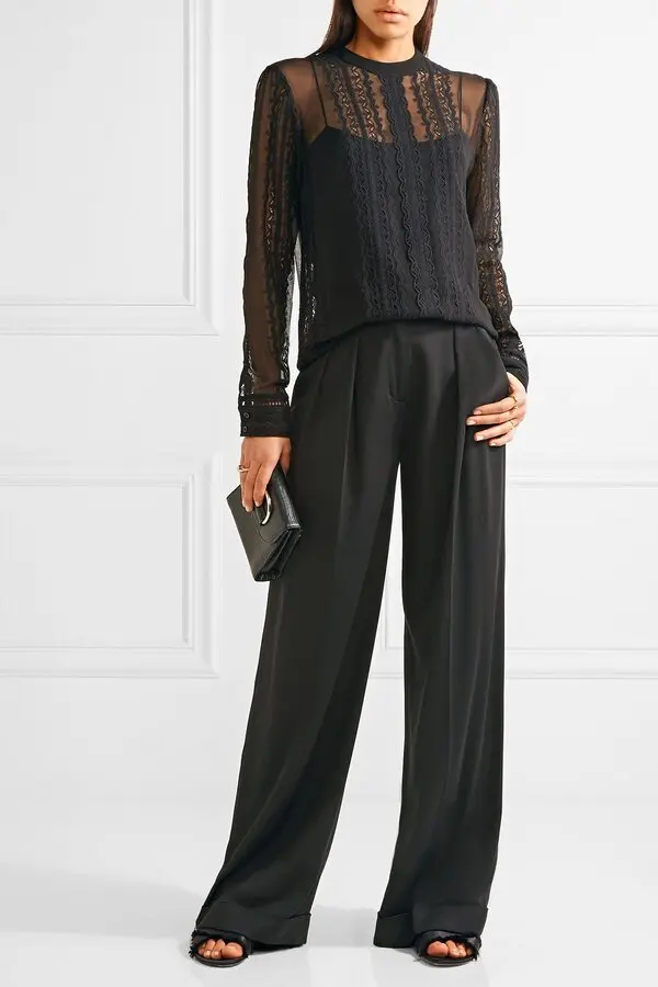 Elizabeth And James Sophia Lace-trimmed Silk Georgette Blouse