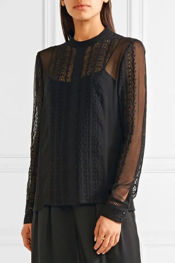 Elizabeth And James Sophia Lace-trimmed Silk Georgette Blouse