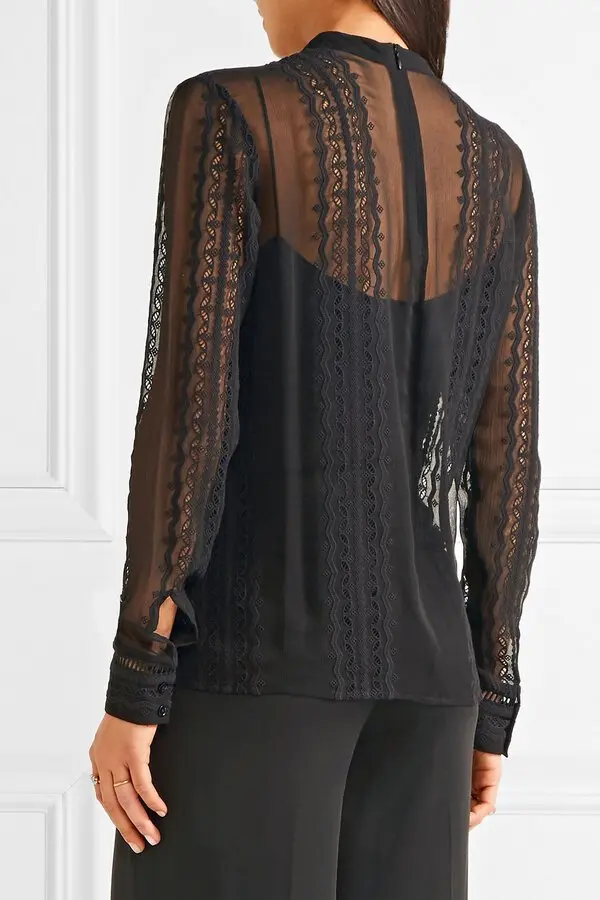 Elizabeth And James Sophia Lace-trimmed Silk Georgette Blouse