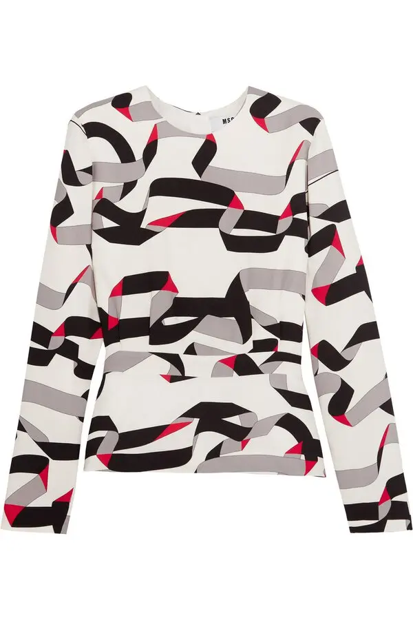 MSGM Printed Crepe Peplum Top